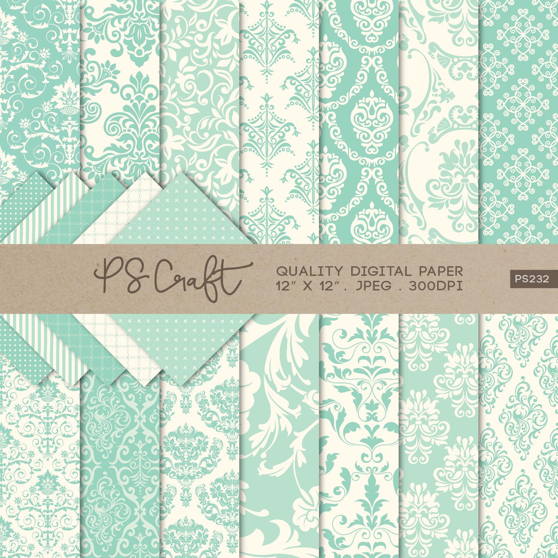 Green Damask Digital Papers SEAMLESS Green Damask Papers - Etsy