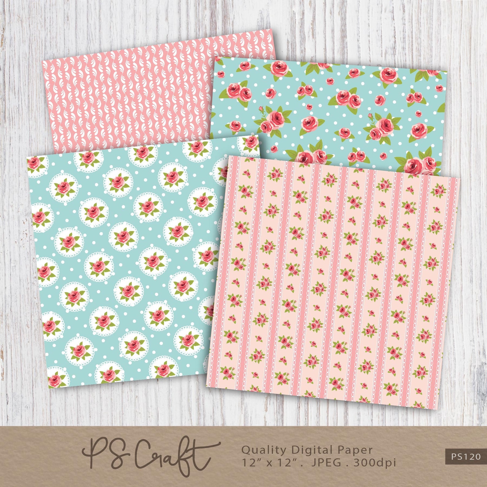 Shabby Chic Digital Paper SEAMLESS Pink and Blue Shabby Chic - Etsy