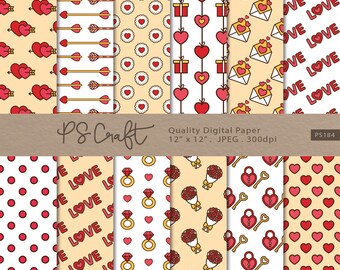 Valentine's Digital Paper Seamless Valentines Papers | Etsy