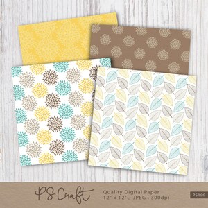 Dahlia Digital Paper, Seamless Dahlia Papers, Yellow, Teal and Brown ...