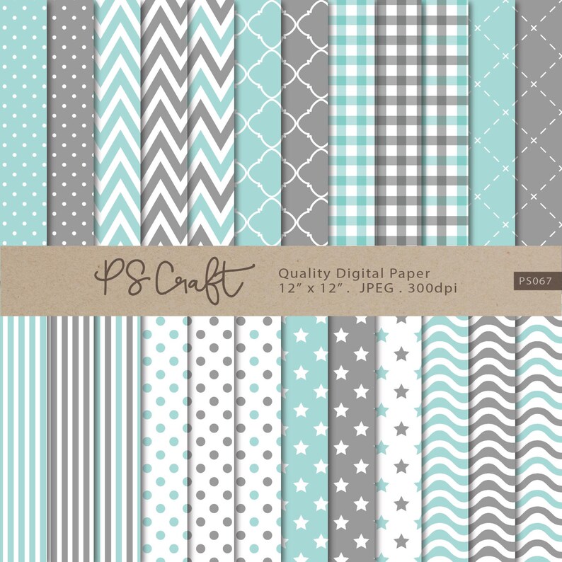 Aqua and Grey Digital Papers, New Baby Shower Digital Paper, Aqua ...