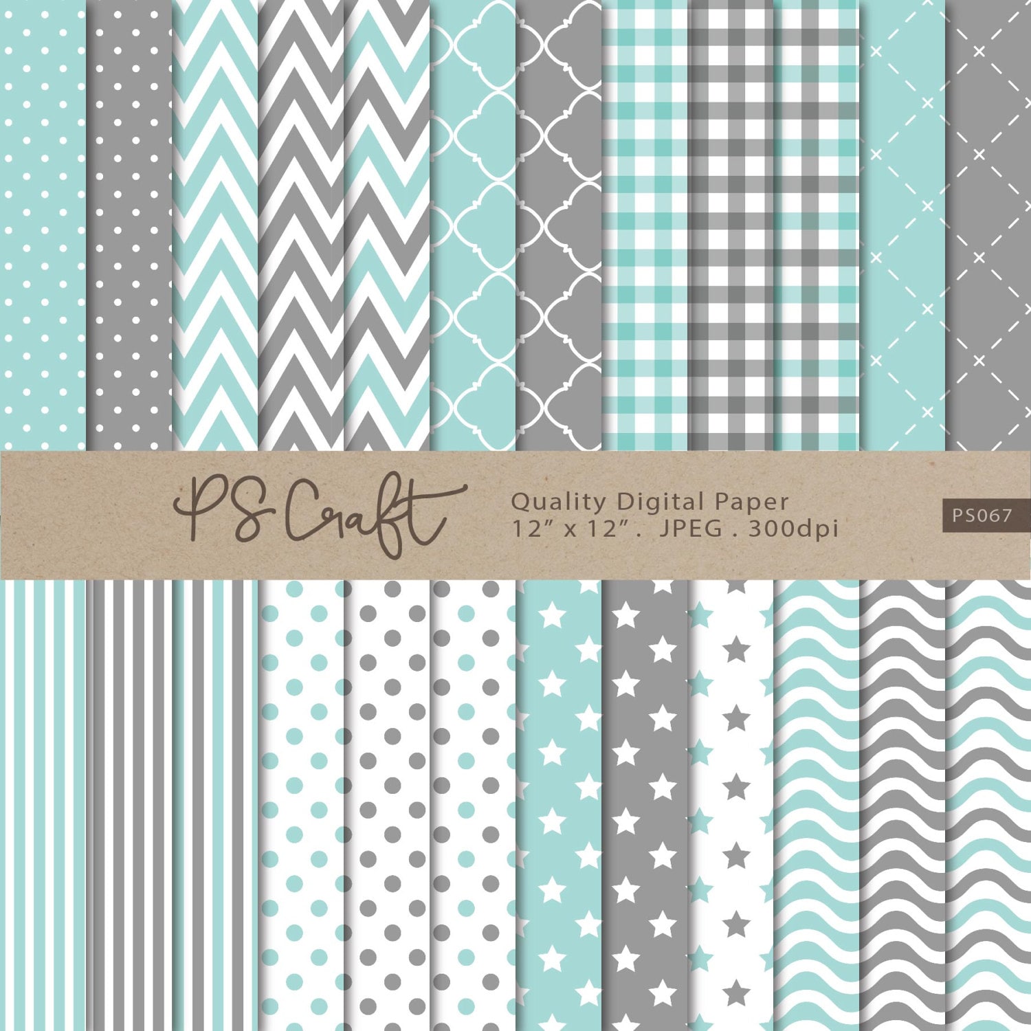 Aqua and Grey Digital Papers, New Baby Shower Digital Paper, Aqua ...