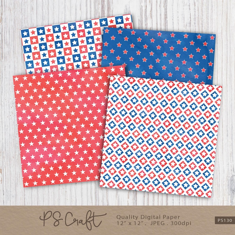 Watercolor Patriotic Digital Papers, Independence Day Digital Paper ...
