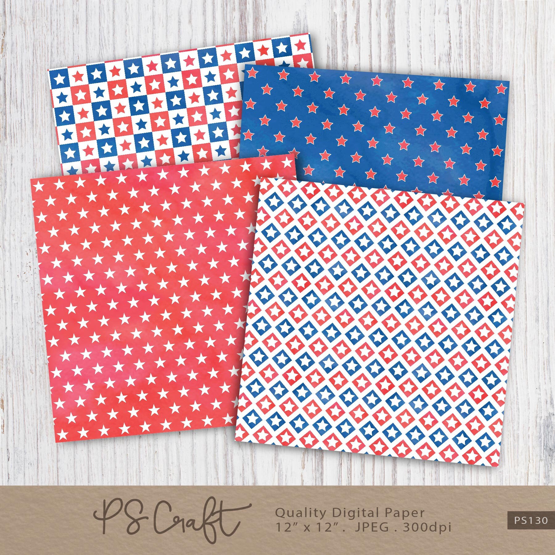 Watercolor Patriotic Digital Papers, Independence Day Digital Paper ...