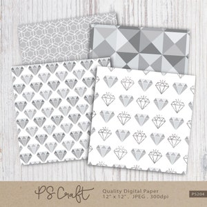 Silver Diamond Digital Paper, SEAMLESS Digital Paper, Silver Background ...