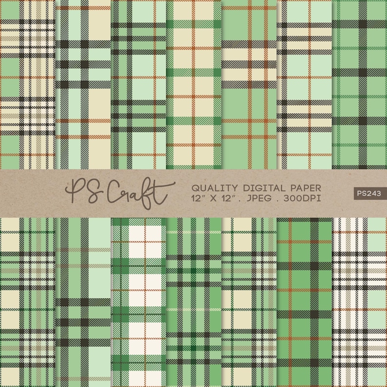 Green Tartan Digital Paper, SEAMLESS Plaid Digital Paper, Classic ...