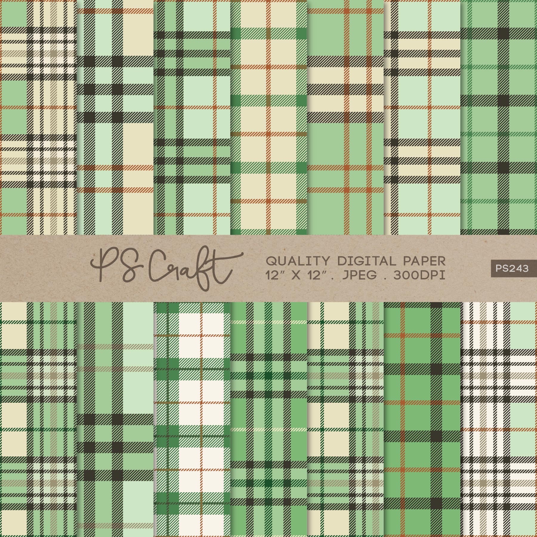 Green Tartan Digital Paper, SEAMLESS Plaid Digital Paper, Classic ...