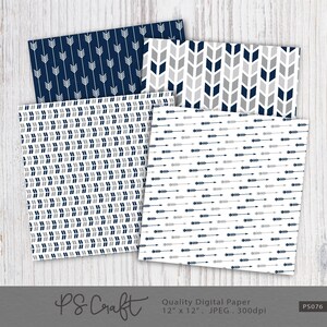 Navy & Grey Arrows Digital Papers, SEAMLESS Arrows Papers, Tribal ...