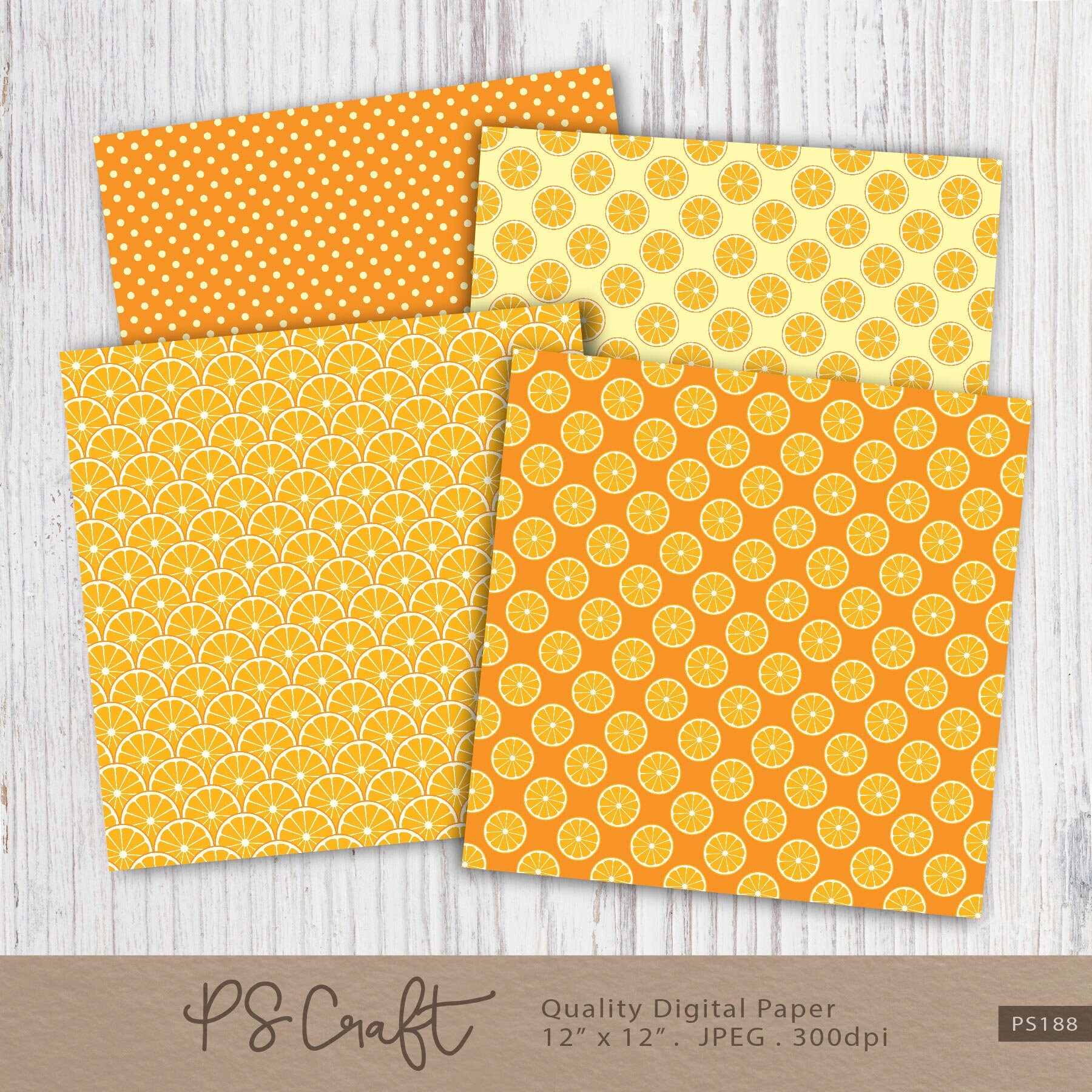 Orange Digital Paper, SEAMLESS Summer Fruit Pattern, Citrus Orange ...