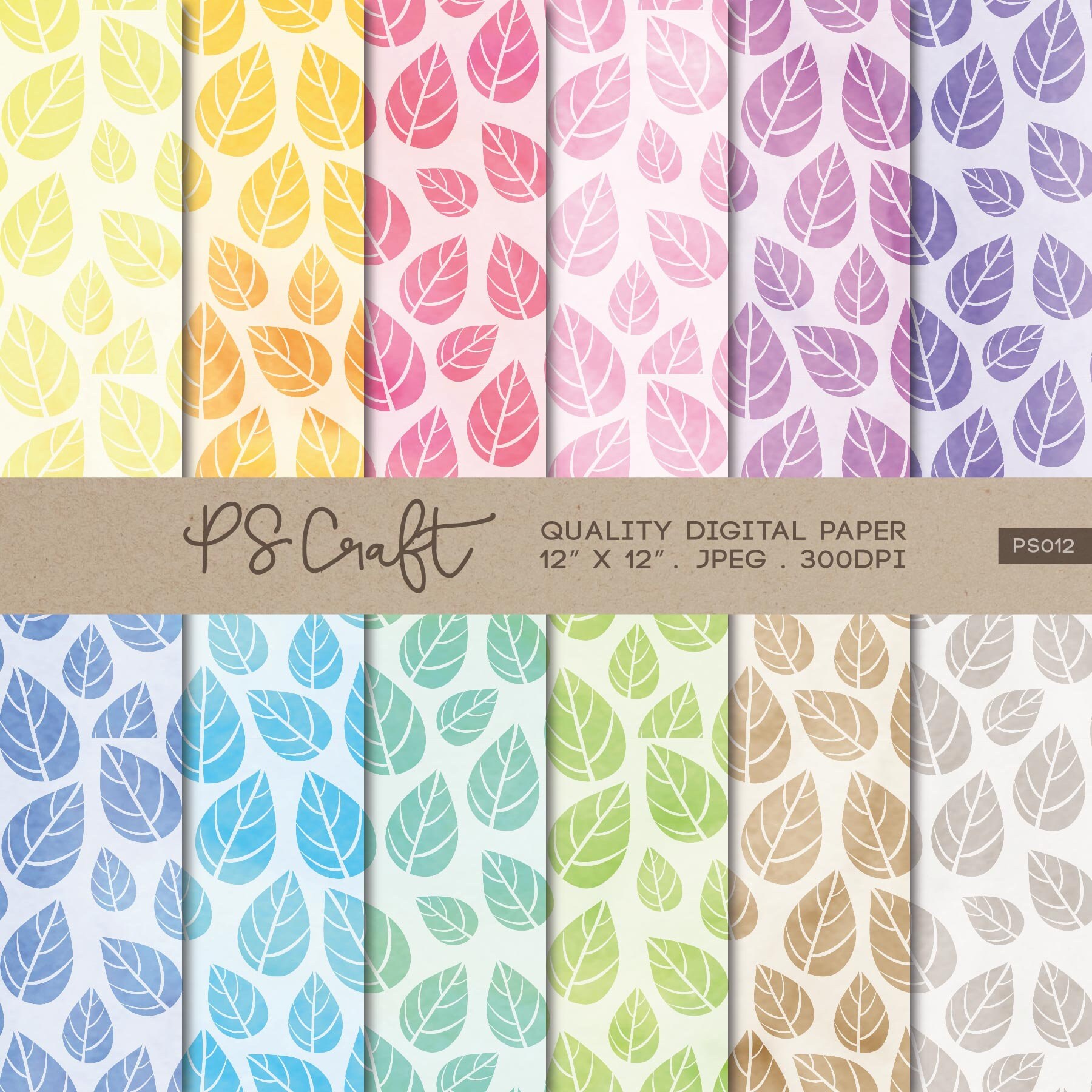 Watercolor Leaves Digital Papers, SEAMLESS Leaf Digital Paper, Leaves ...