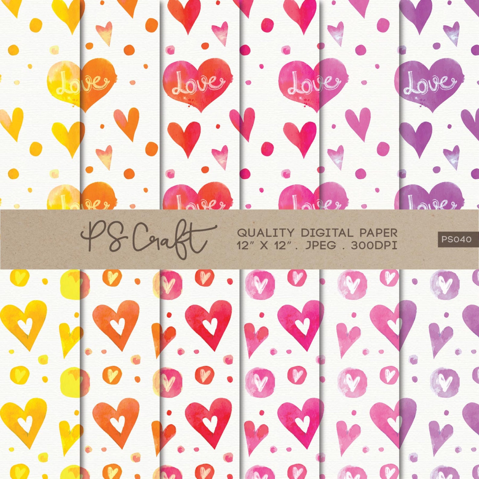 Watercolor Hearts Digital Papers, Valentine Digital Papers, Pink Papers ...