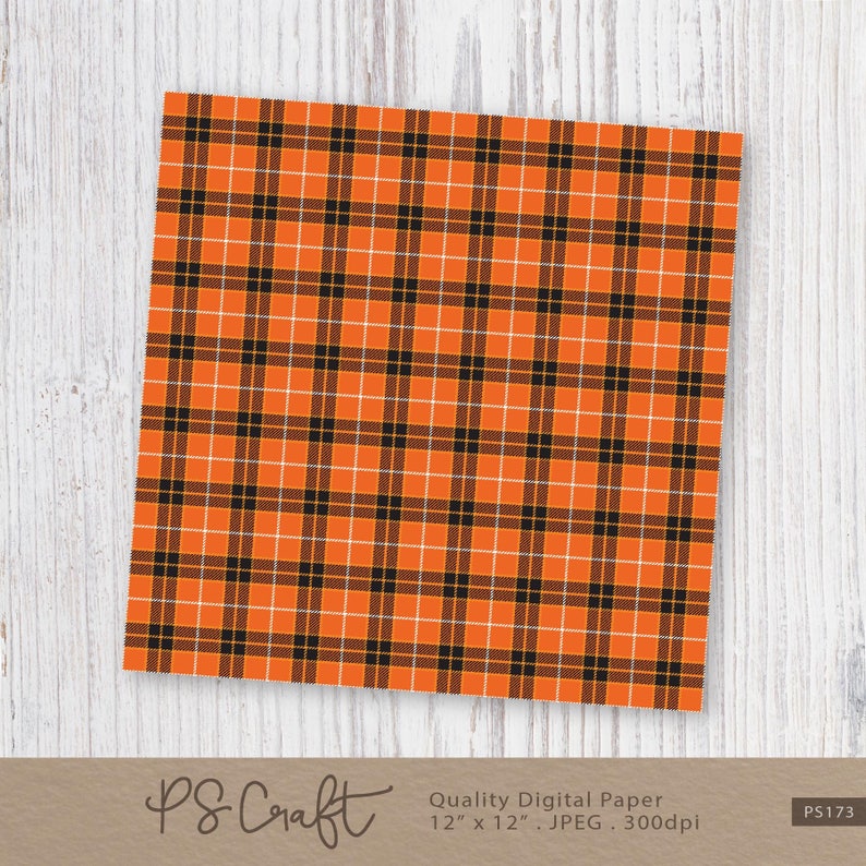 Halloween Plaid Digital Paper, SEAMLESS Plaid Digital Paper, Orange ...