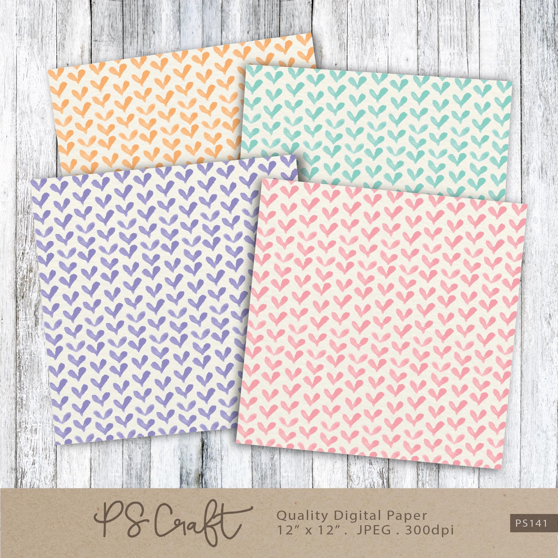 Watercolor Hearts Digital Papers, Hearts Background, Hearts Background ...