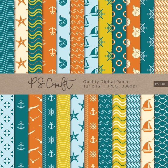 Nautical Digital Papers Seamless Ocean Digital Paper Teal - Etsy