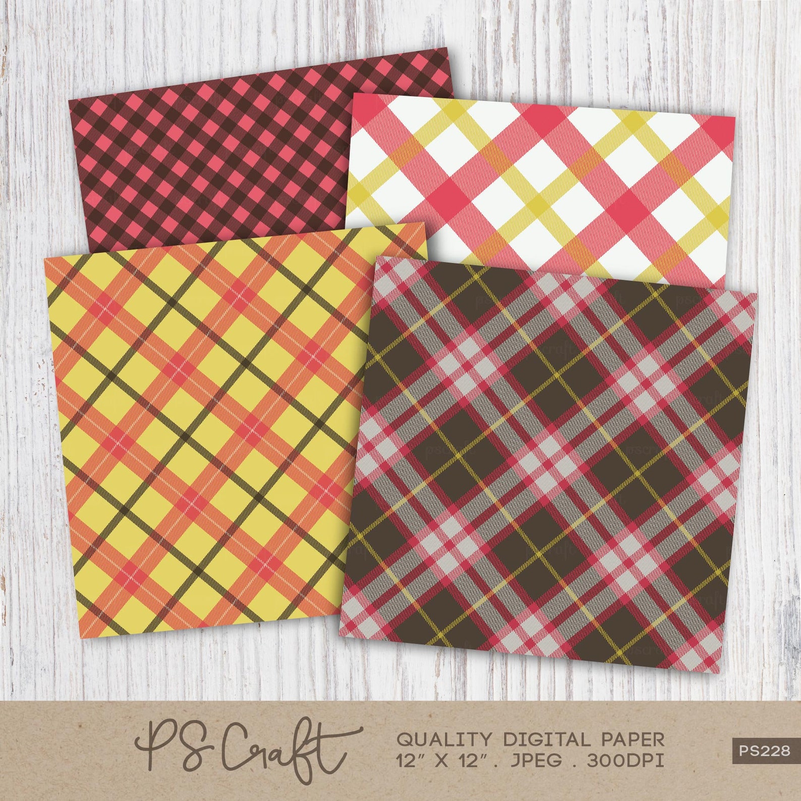 Plaid Digital Paper, SEAMLESS Plaid Digital Paper, Plaid Scrapbook ...