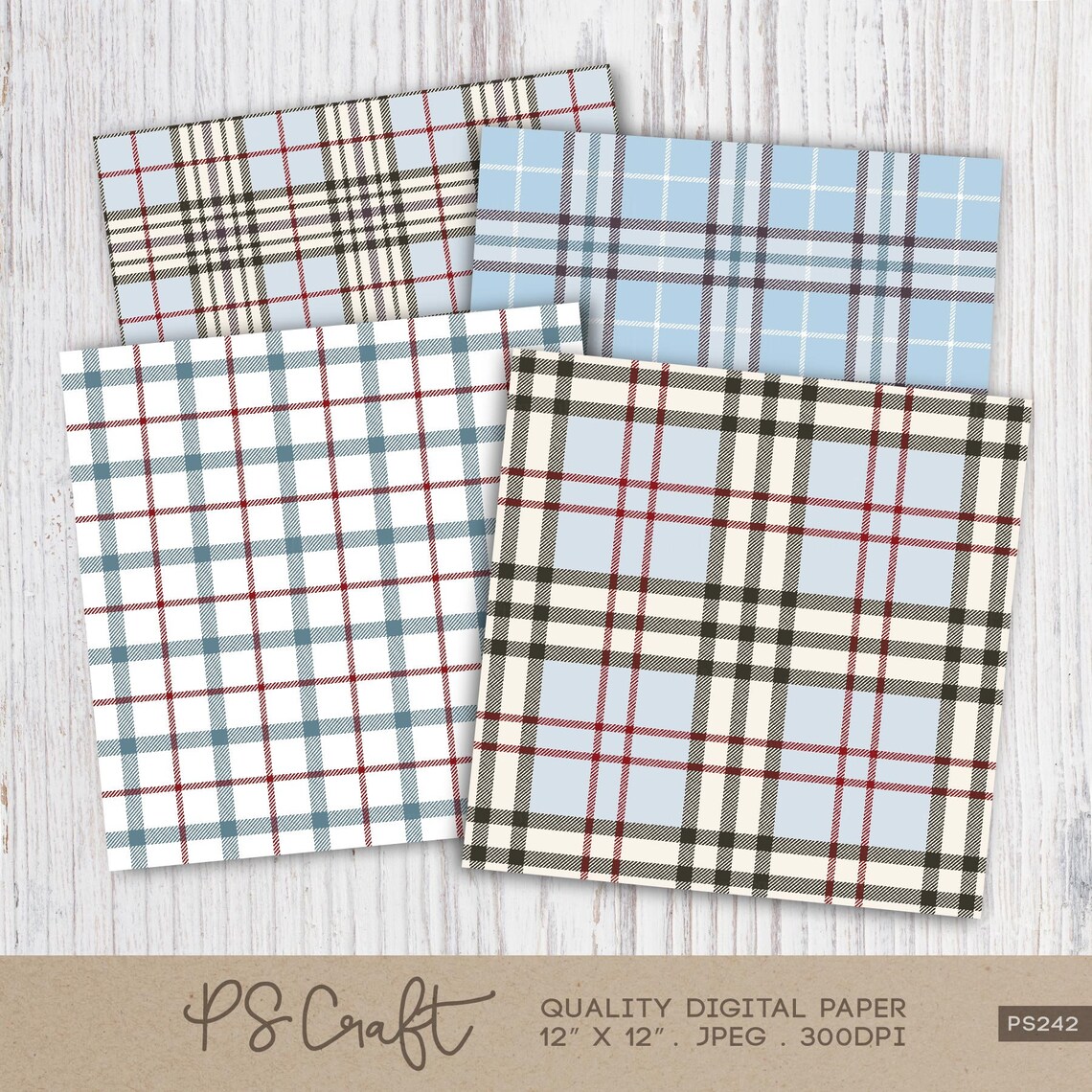Blue Tartan Digital Paper SEAMLESS Plaid Digital Paper - Etsy