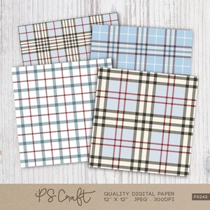 Blue Tartan Digital Paper, SEAMLESS Plaid Digital Paper, Classic Tartan ...
