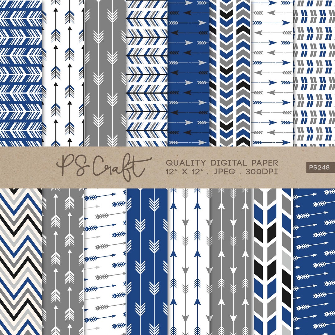 Blue & Grey Arrows Digital Papers, SEAMLESS Arrows Papers, Tribal ...