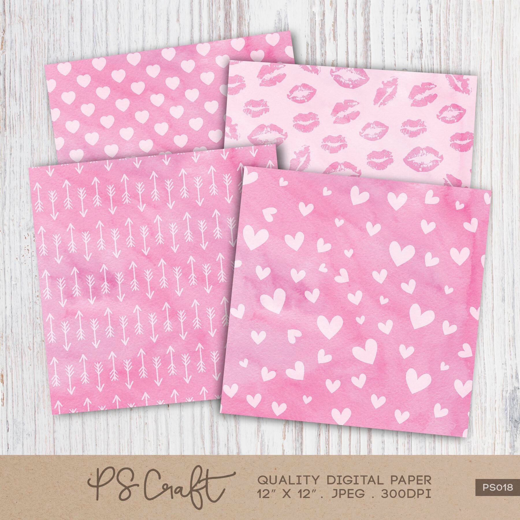 Watercolor Valentine Digital Paper, Seamless Pink Heart Patterns ...