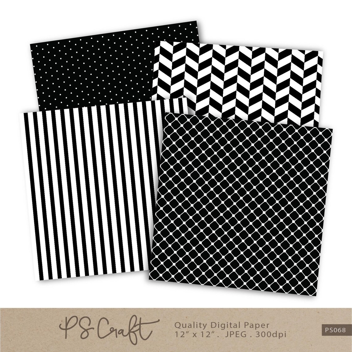 Black and White Digital Paper Pack Geometric Patterns - Etsy