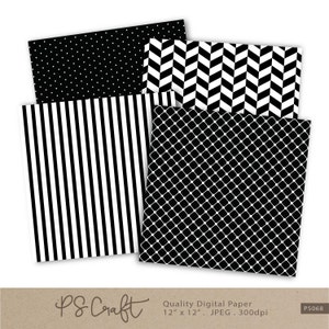 Black and White Digital Paper Pack, Geometric Patterns, Quatrefoil ...