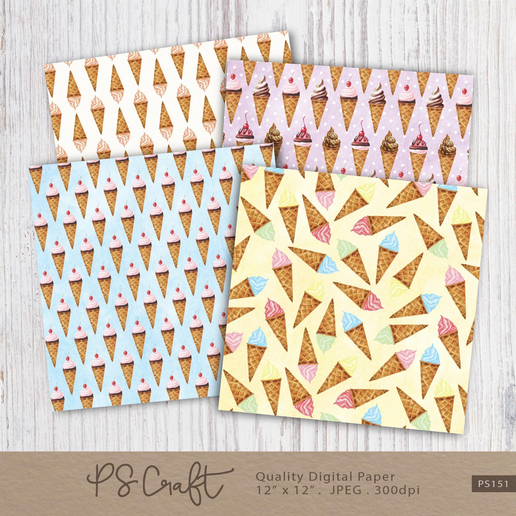 Watercolor Ice Cream Digital Paper, SEAMLESS Summer Ice Cream ...