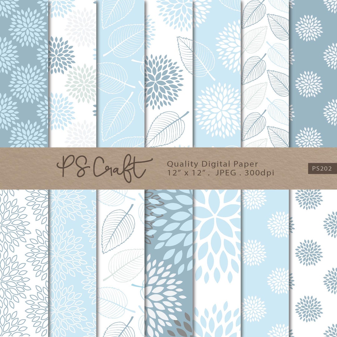 Dahlia Digital Paper, Seamless Dahlia Papers, Blue Floral Digital Paper ...