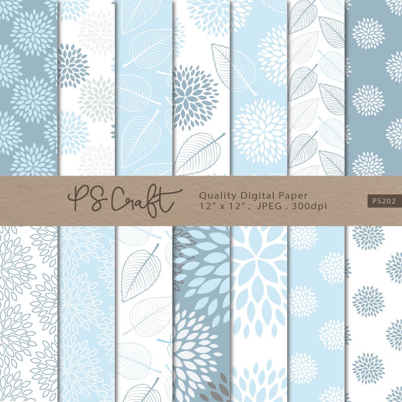 Dahlia Digital Paper, Seamless Dahlia Papers, Blue Floral Digital Paper ...