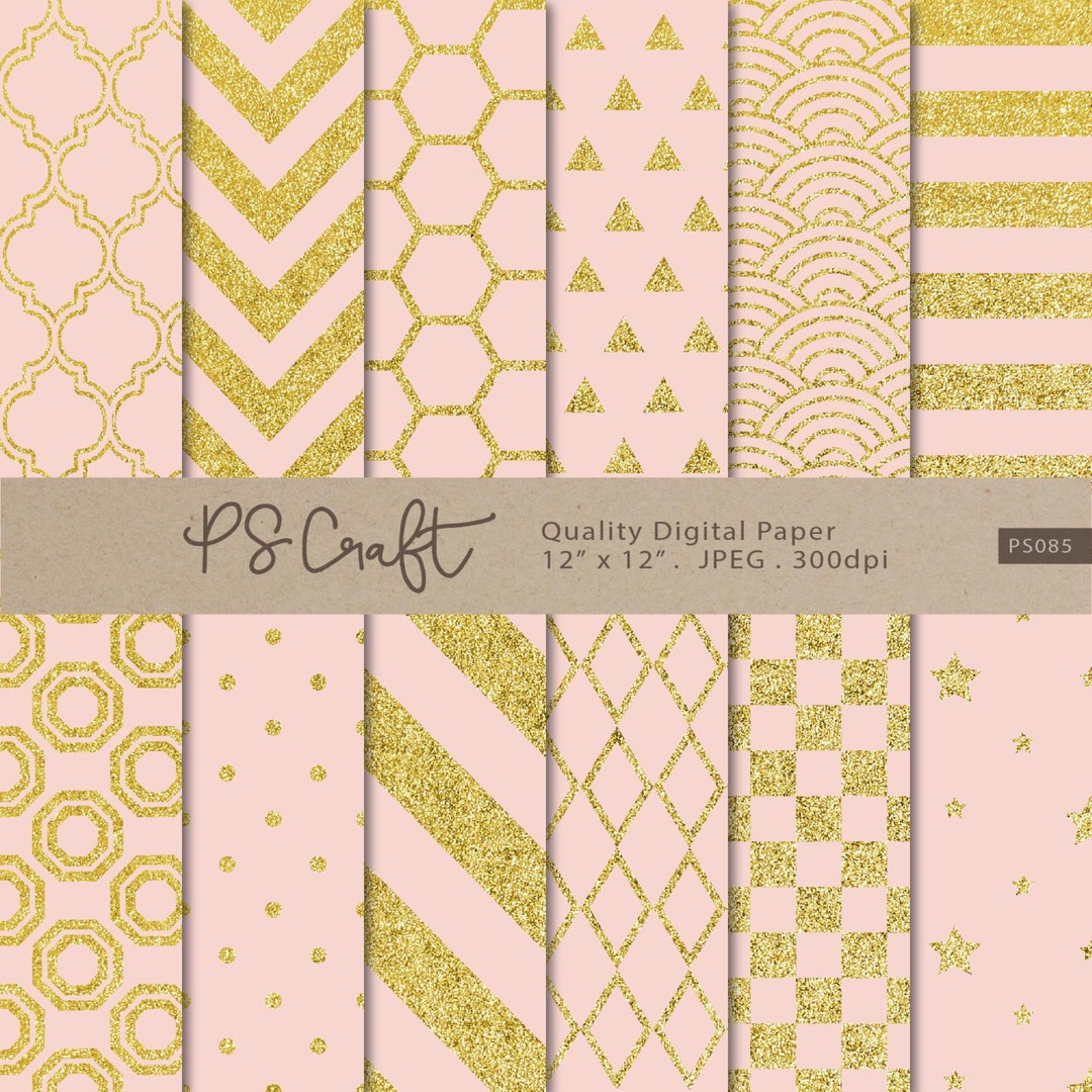 Pink and Gold Glitter Digital Papers, Pink and Gold Backdrop, Gold ...