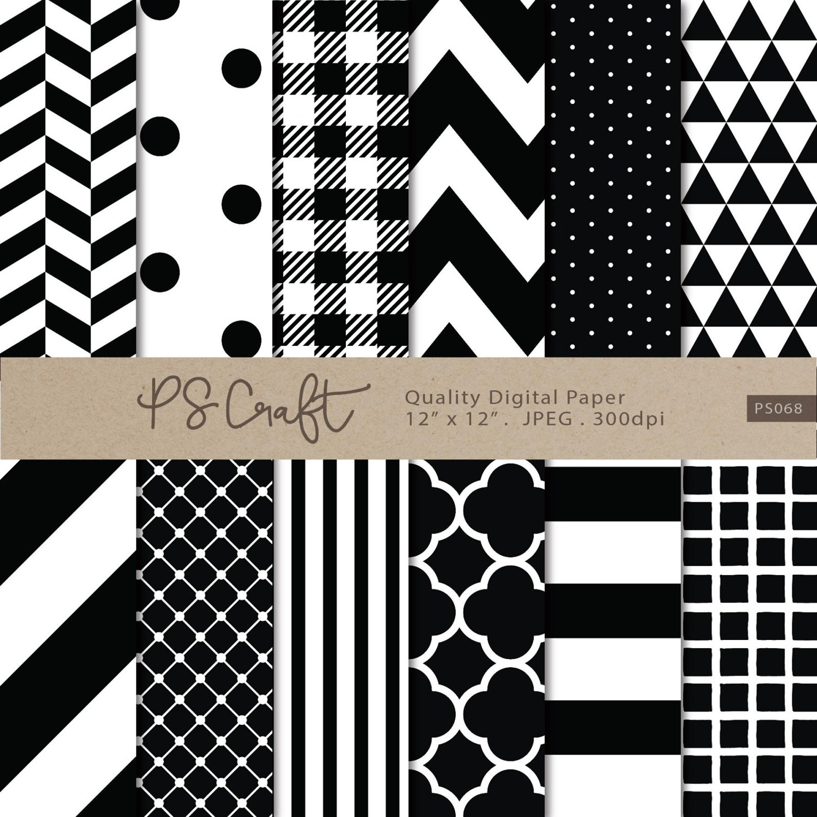 Black and White Digital Paper Pack Geometric Patterns - Etsy