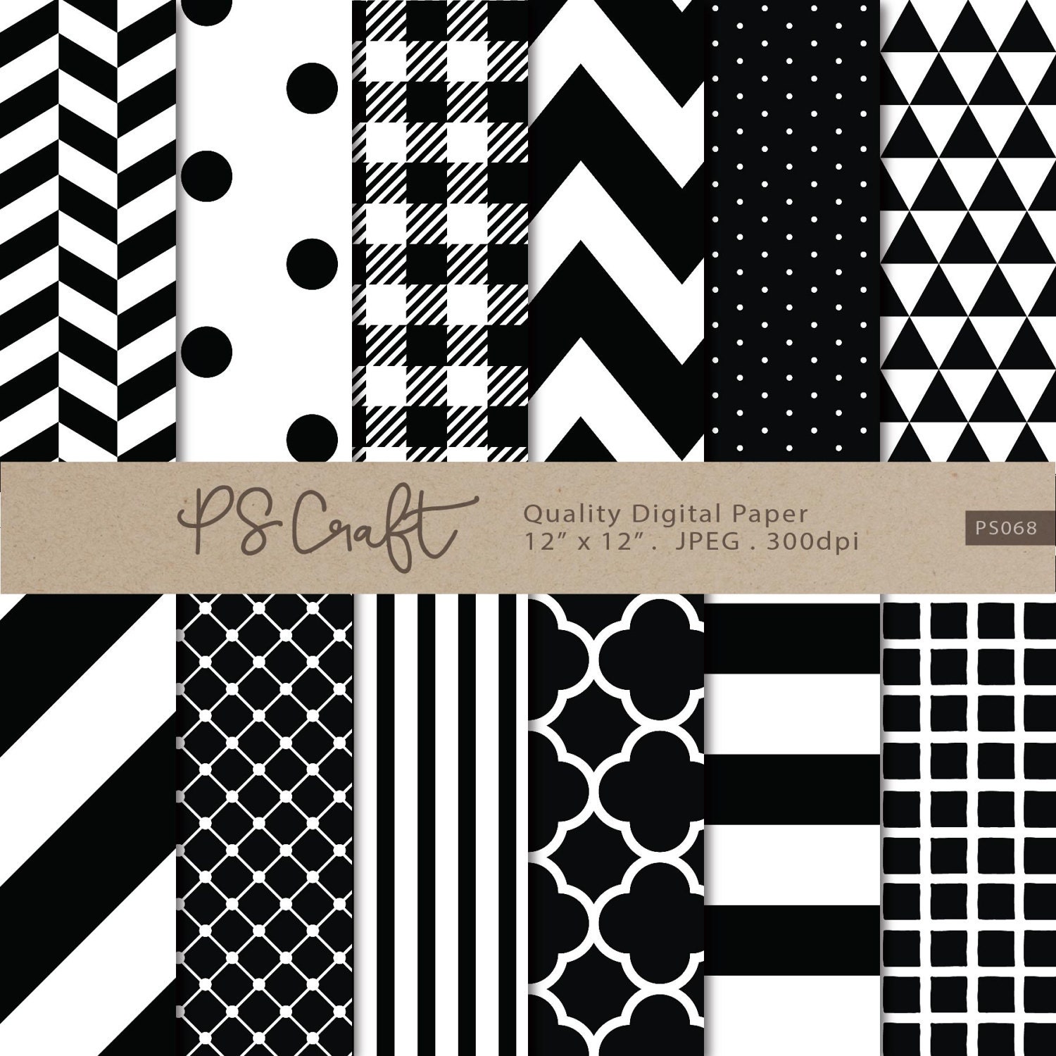 Black and White Digital Paper Pack Geometric Patterns - Etsy