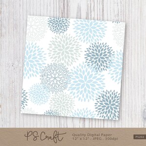 Dahlia Digital Paper, Seamless Dahlia Papers, Blue Floral Digital Paper ...