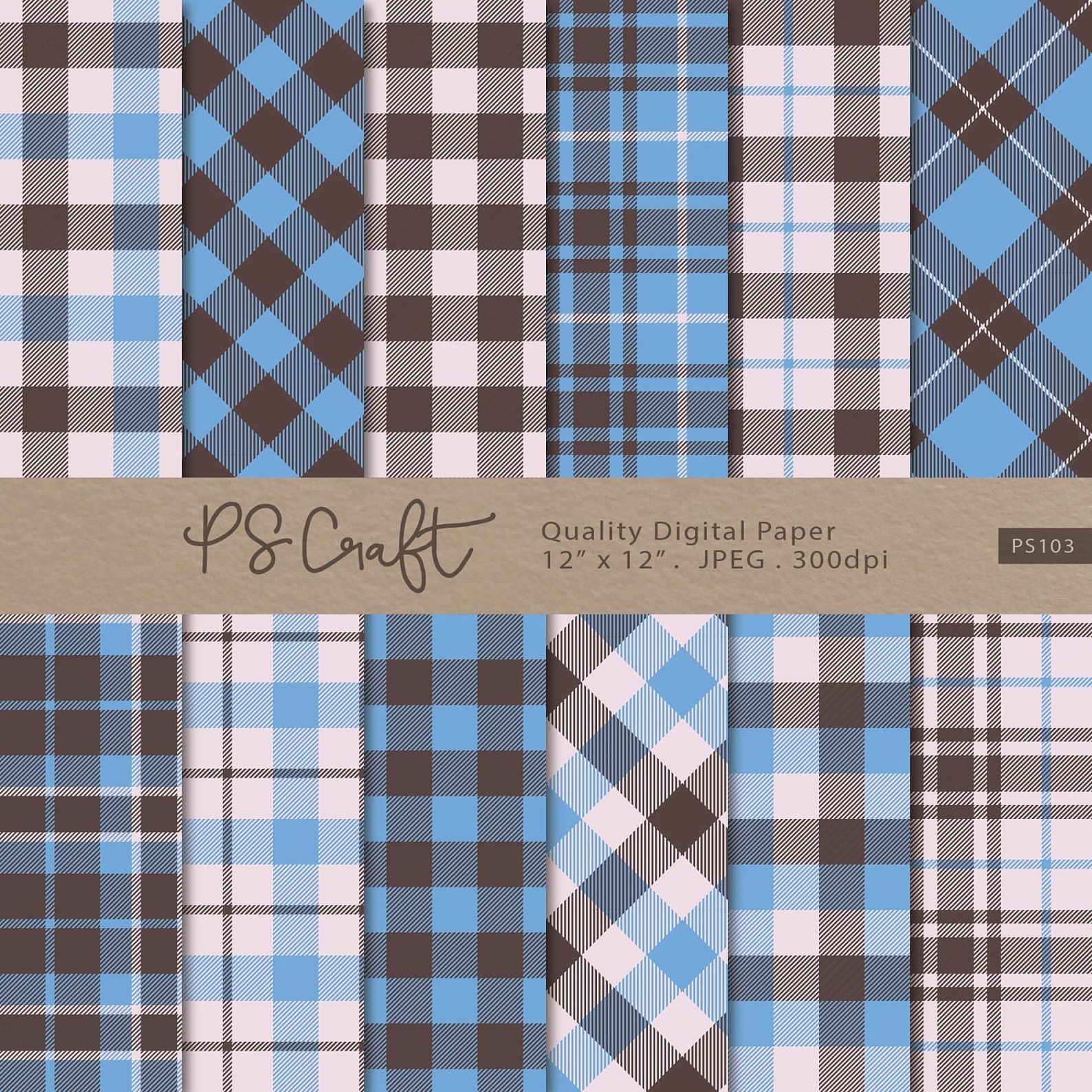 Retro Blue Plaid Digital Papers SEAMLESS Plaid Background - Etsy