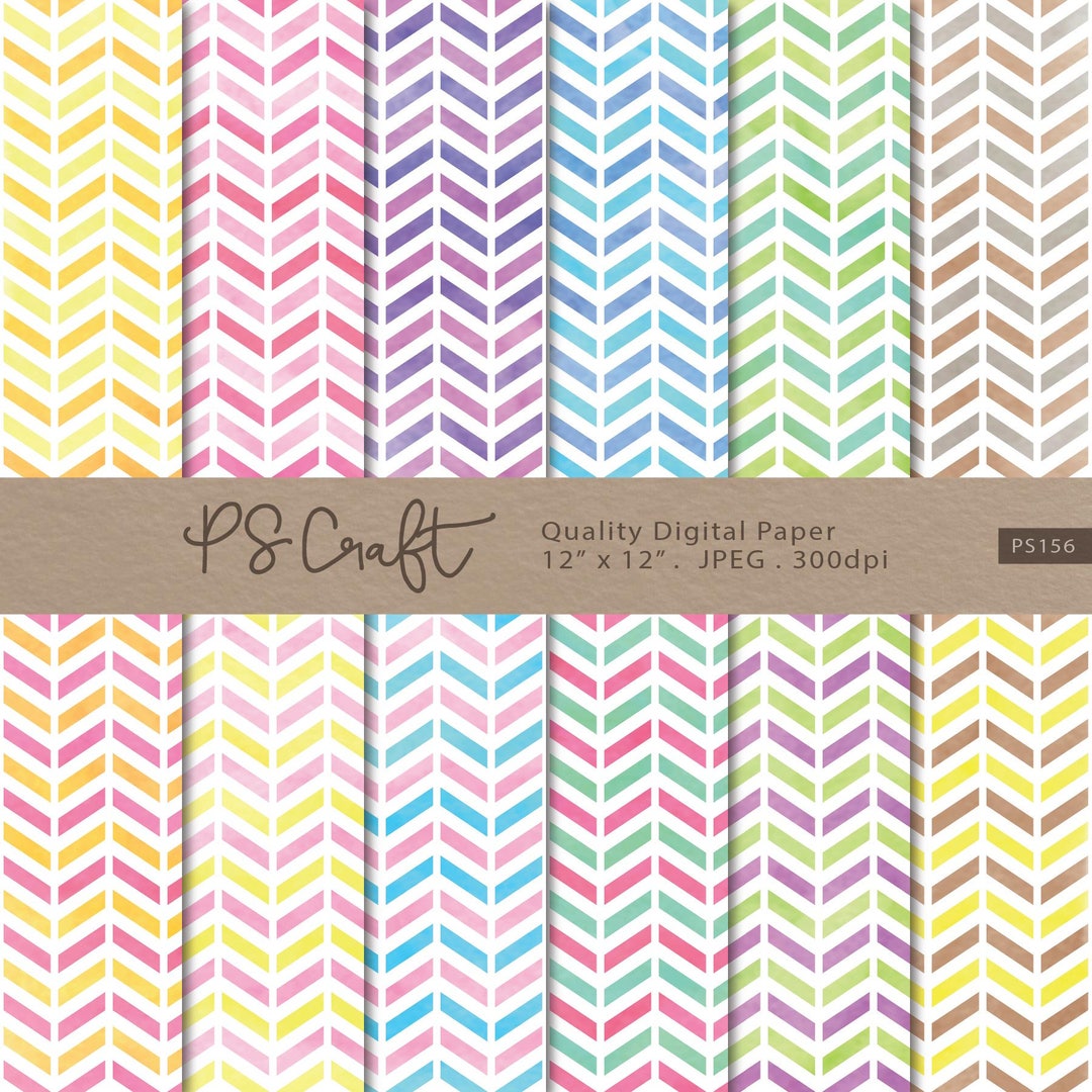 Two Color Watercolor Chevron Digital Papers, Watercolor Zigzag ...