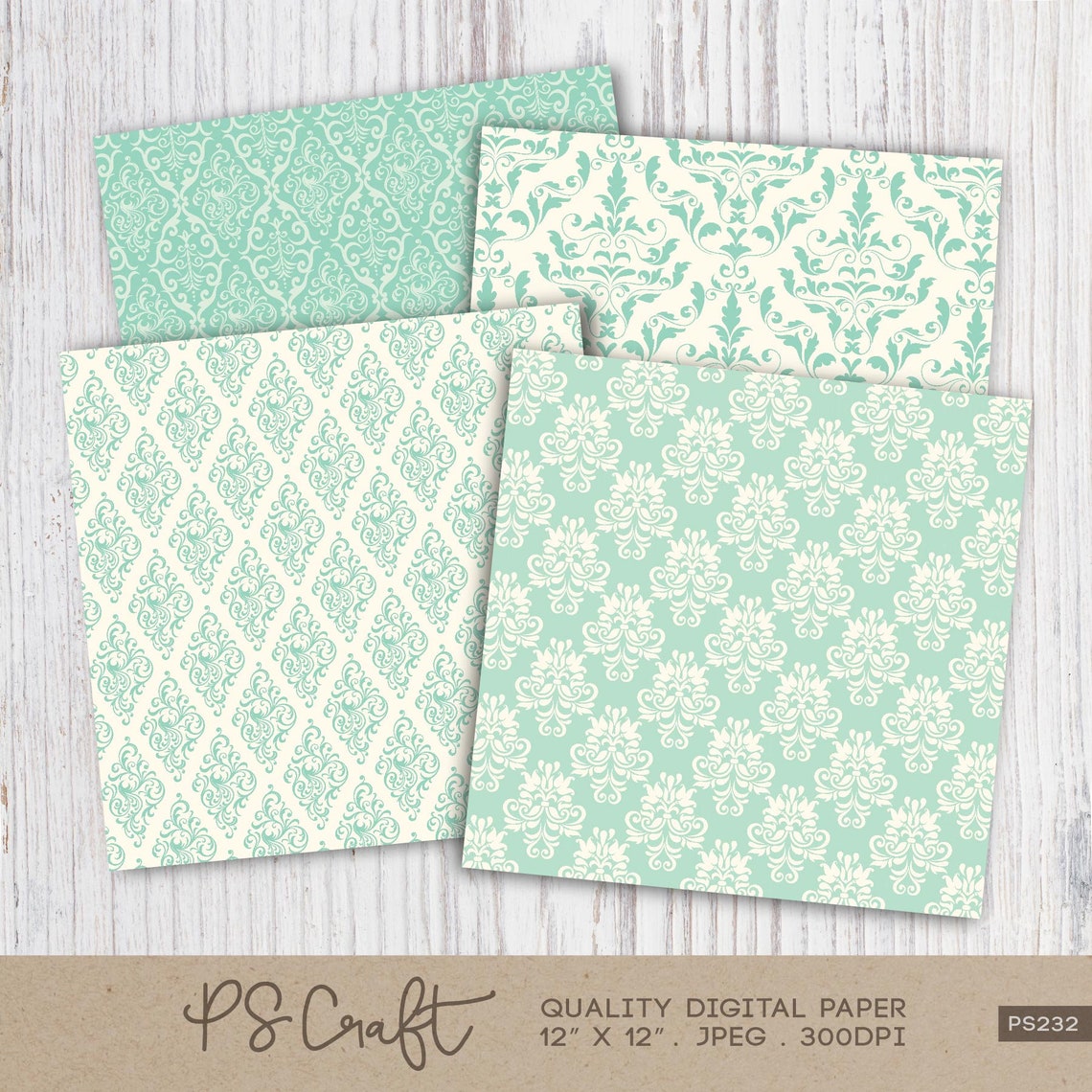 Green Damask Digital Papers SEAMLESS Green Damask Papers | Etsy