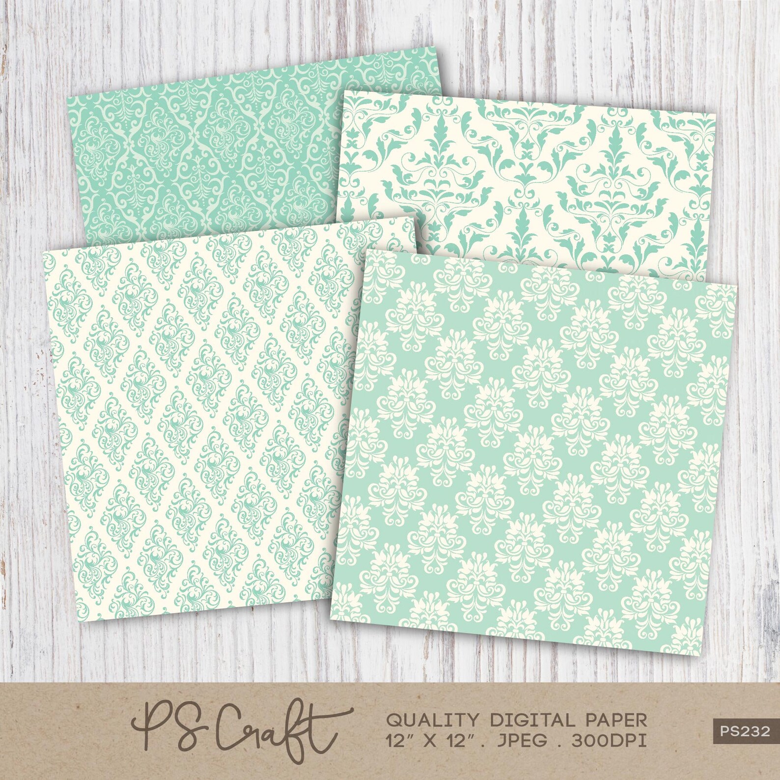 Green Damask Digital Papers SEAMLESS Green Damask Papers | Etsy
