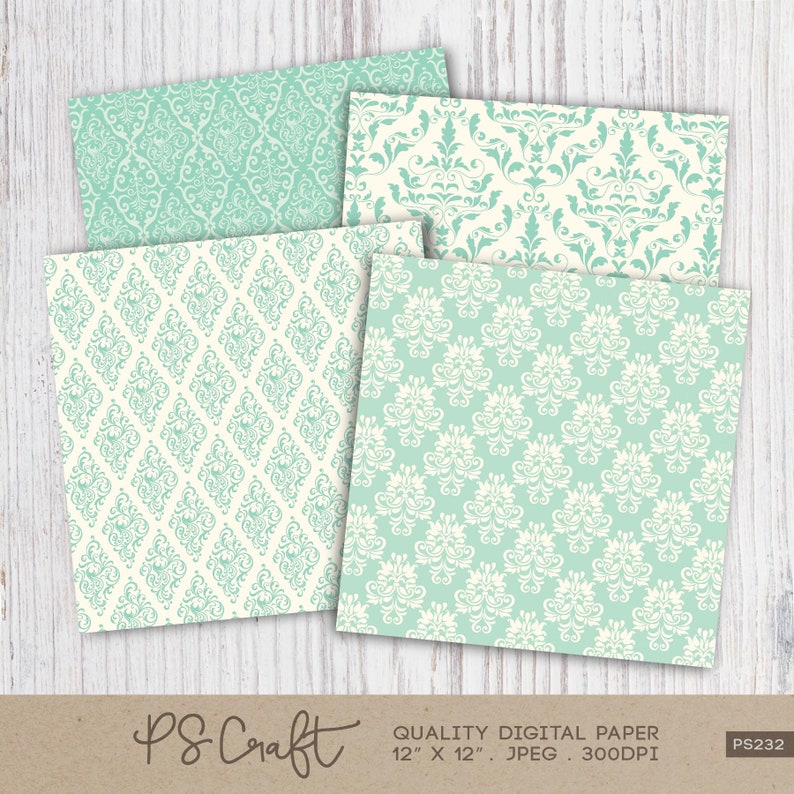 Green Damask Digital Papers SEAMLESS Green Damask Papers - Etsy
