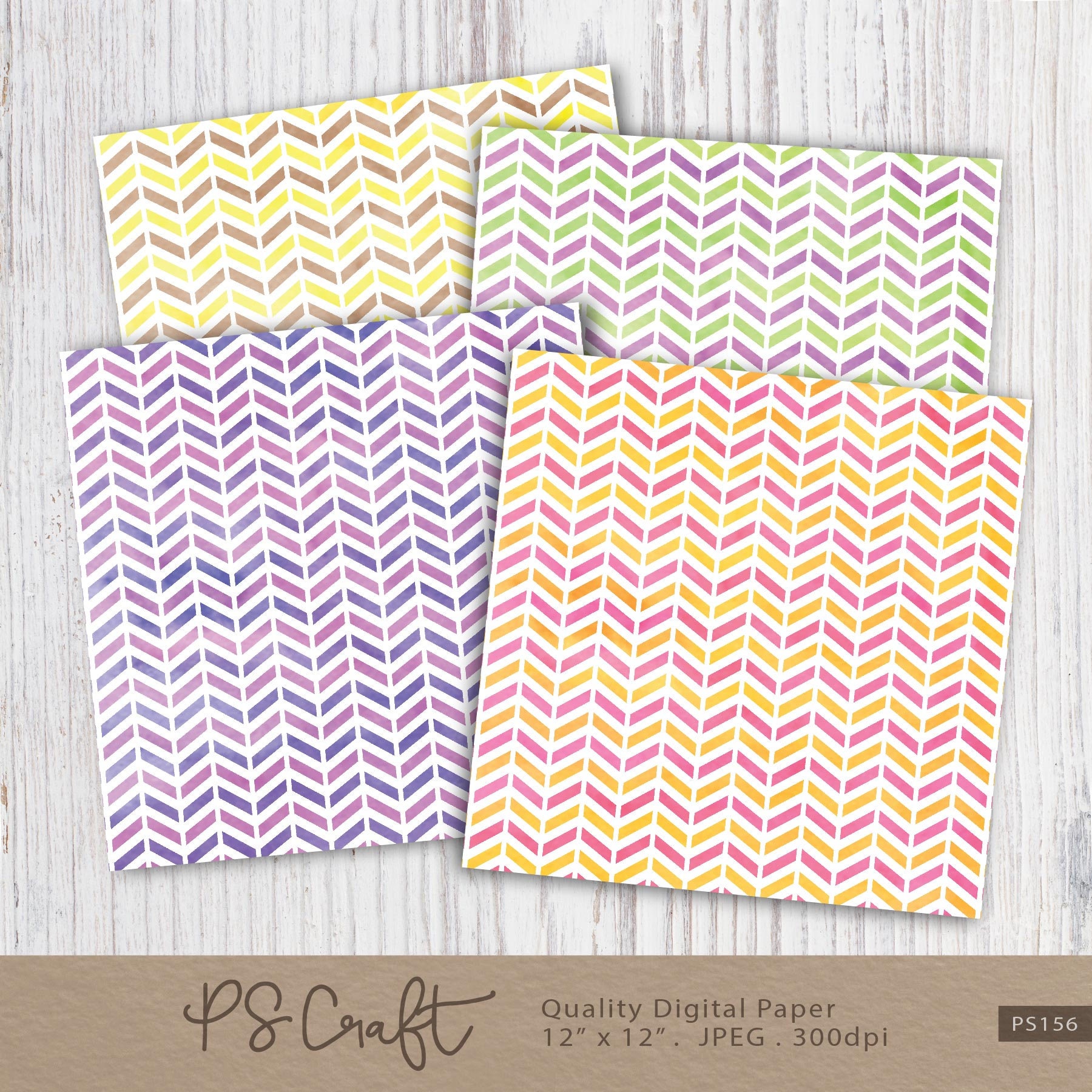 Two Color Watercolor Chevron Digital Papers, Watercolor Zigzag ...