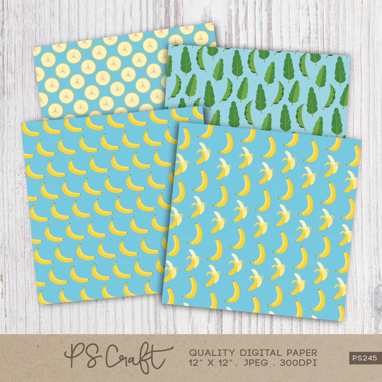 Banana Digital Paper, SEAMLESS Banana Pattern, Tropical Banana ...
