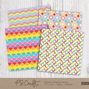 Rainbow Color Digital Papers, SEAMLESS Rainbow Digital Paper With ...