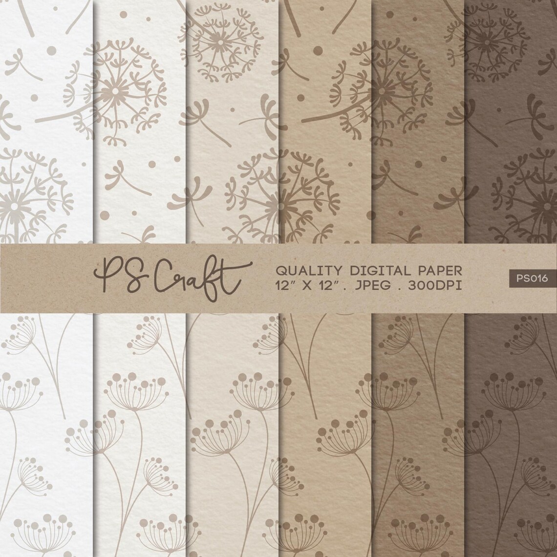 Dandelion Digital Papers Craft Paper Digital Paper Flower | Etsy