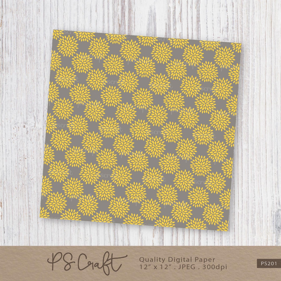 Dahlia Digital Paper Seamless Dahlia Papers Yellow and Grey | Etsy