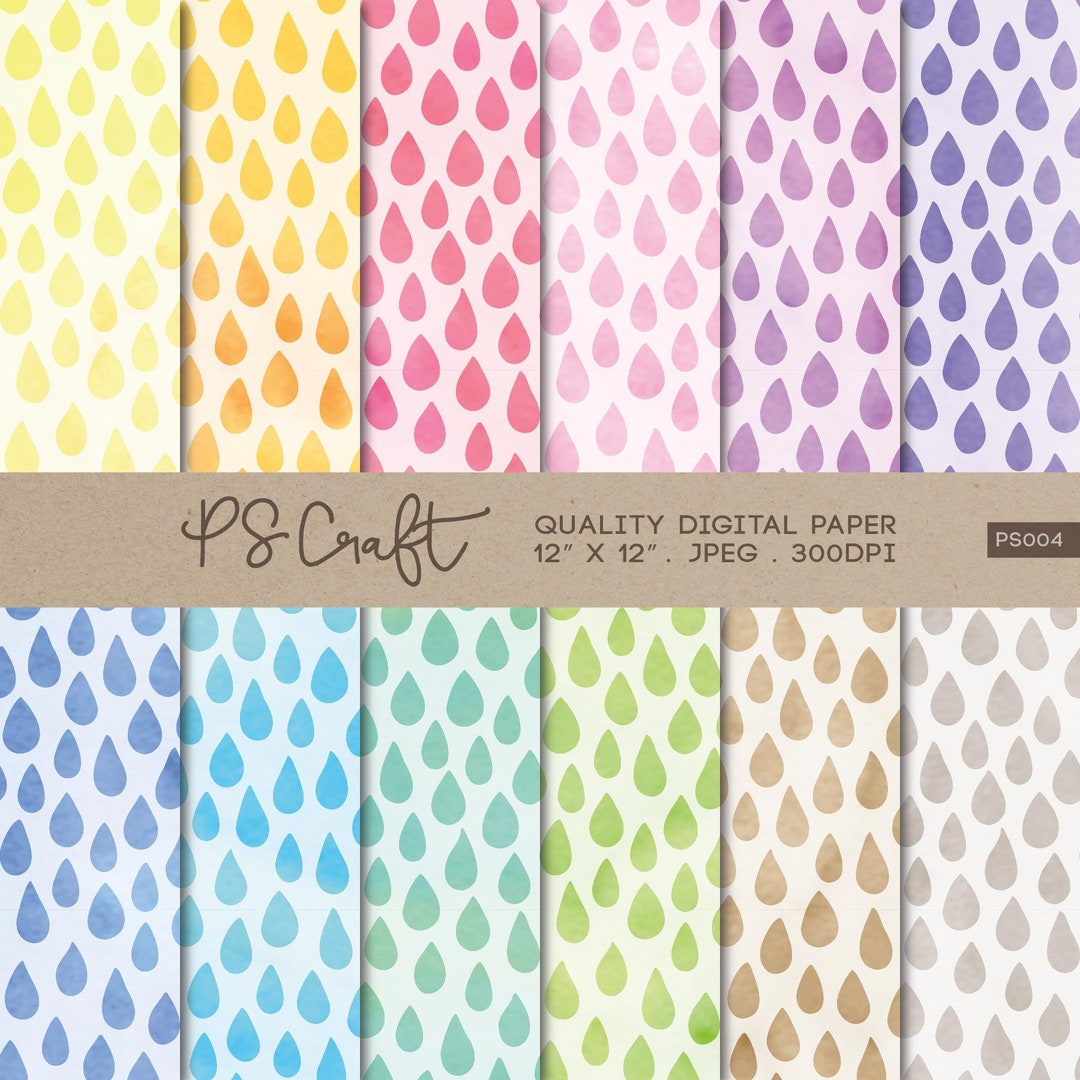 SEAMLESS Rain Drops Watercolor Digital Papers, Rain Background, Tear ...