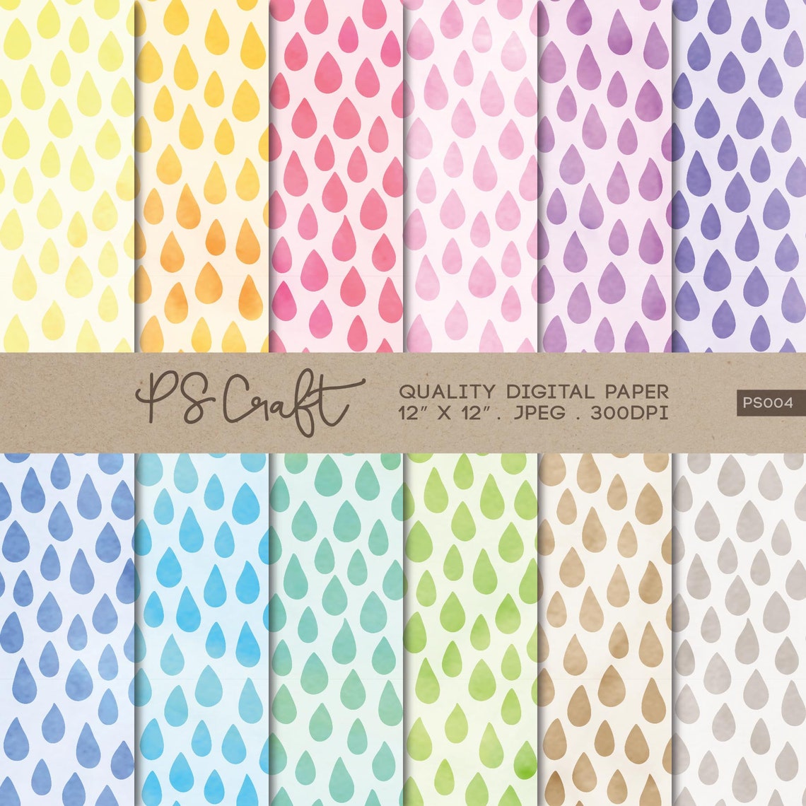 SEAMLESS Rain Drops Watercolor Digital Papers, Rain Background, Tear ...