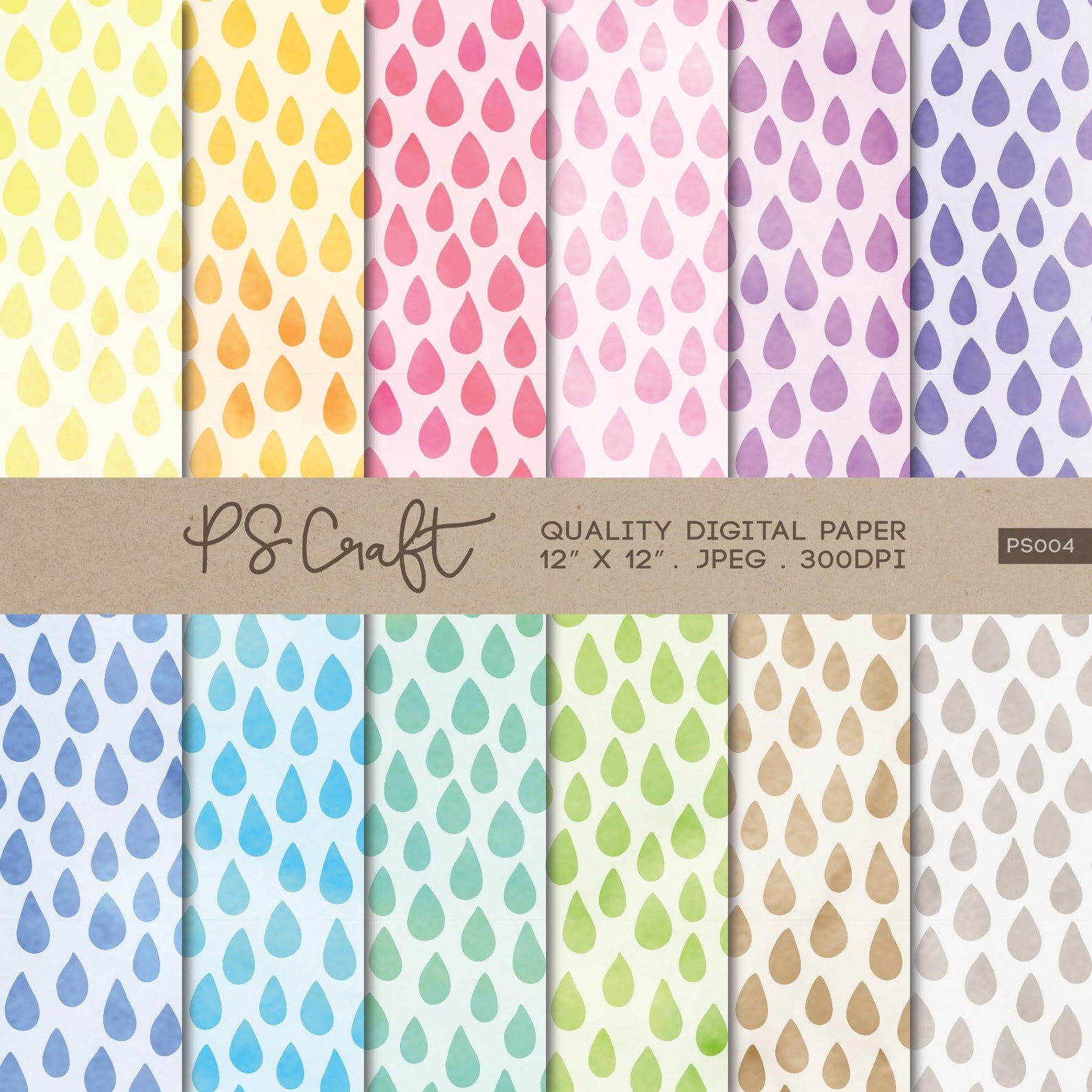 SEAMLESS Rain Drops Watercolor Digital Papers, Rain Background, Tear ...