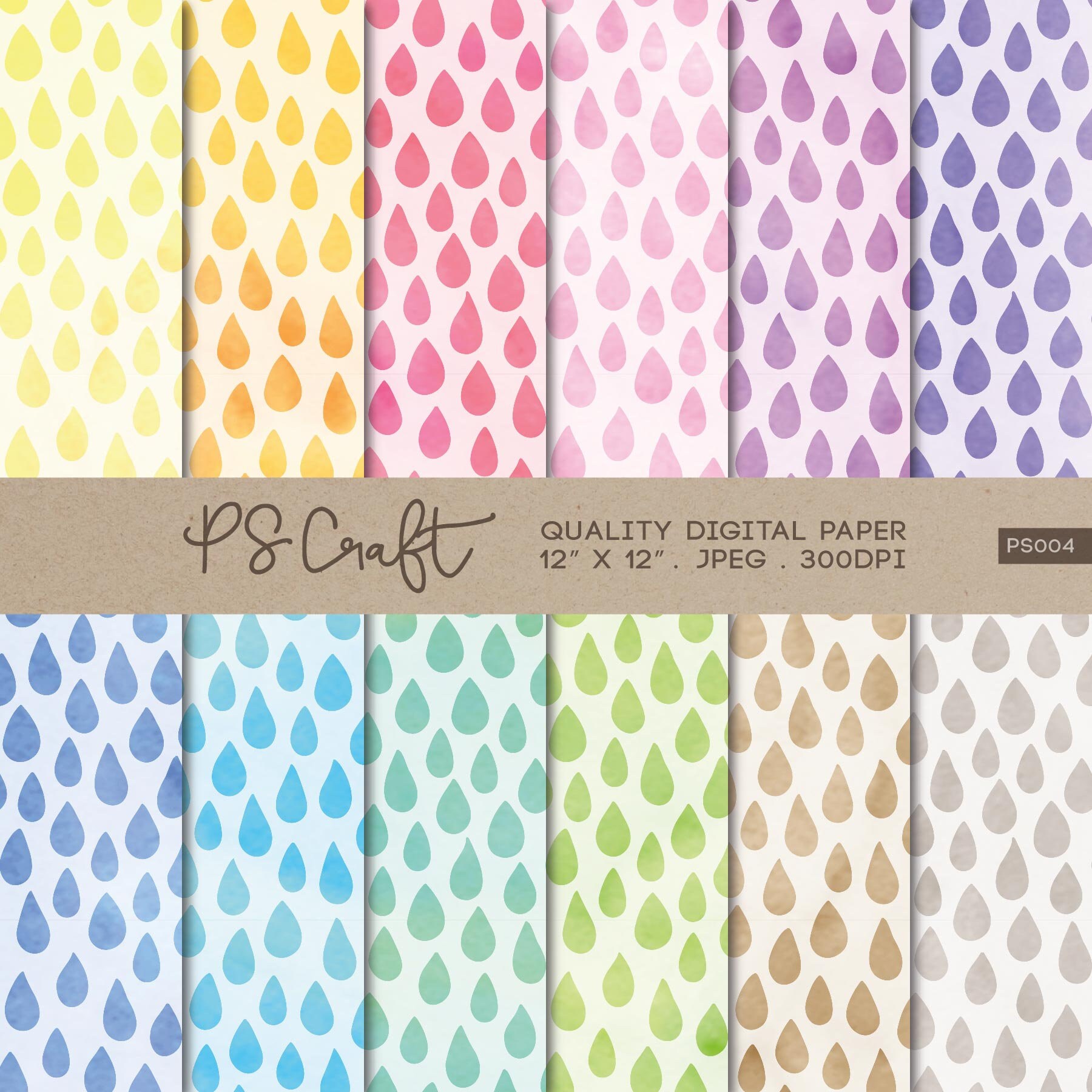 SEAMLESS Rain Drops Watercolor Digital Papers, Rain Background, Tear ...