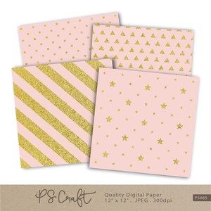 Pink and Gold Glitter Digital Papers, Pink and Gold Backdrop, Gold ...