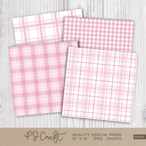 SEAMLESS Pink Plaid Digital Paper, Gingham Tartan Plaid Background ...