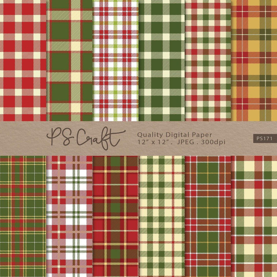 Christmas Plaid Digital Paper, Red and Green Tartan, Seamless Xmas ...