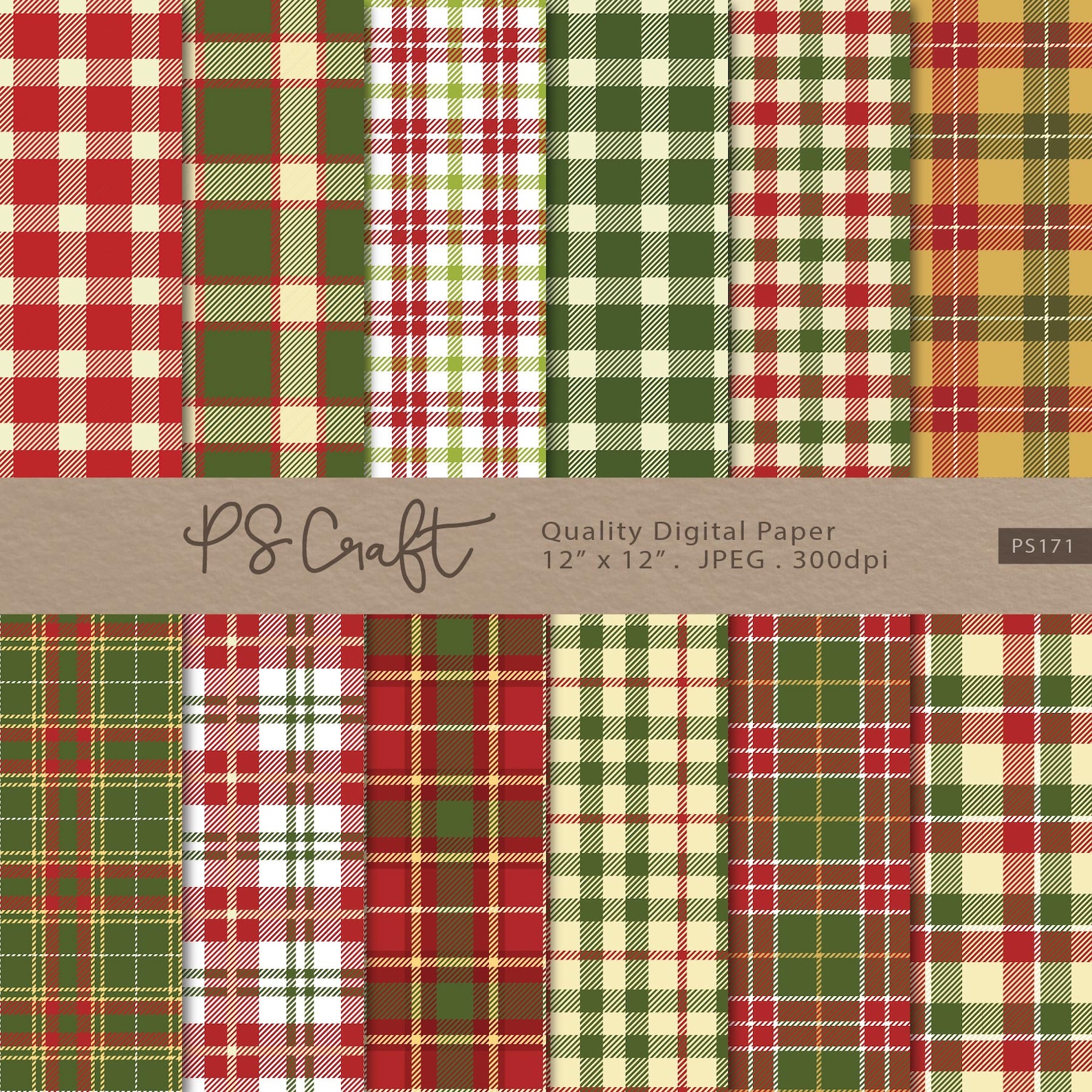 Christmas Plaid Digital Paper, SEAMLESS Plaid Digital Paper, Tartan ...